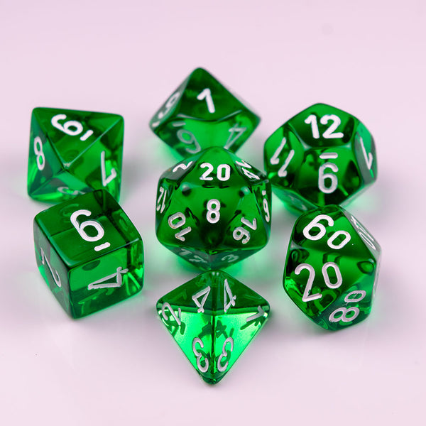 Chessex Translucent Polyhedral Green/white 7-Die Set – GMDICE